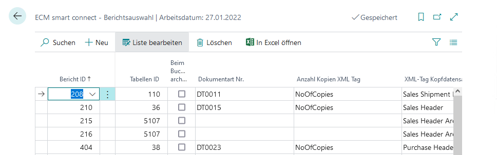 Einrichten eines neuen Belegs | ECM smart connect